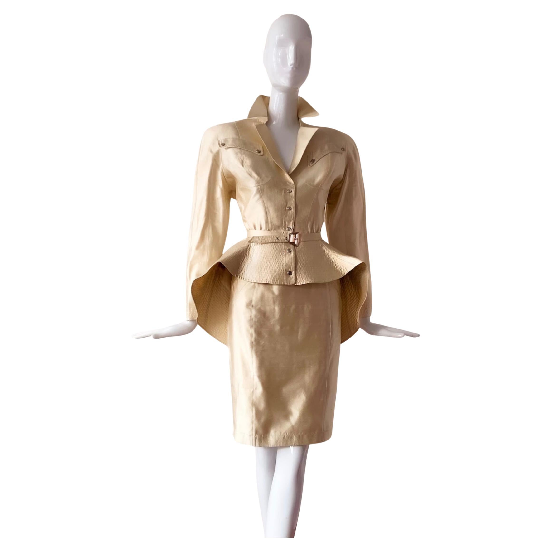 Iconic Thierry Mugler Ensemble SS 1996 Dramatic Sculptural Pure Silk ...