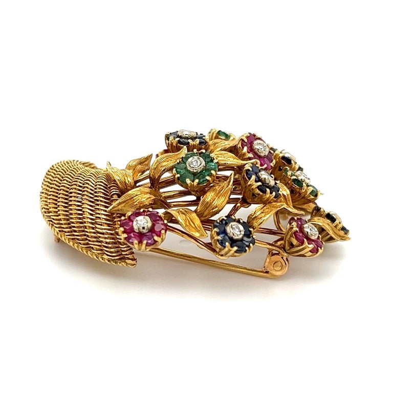 Iconic Tiffany and Co Multi Gemstone and Diamond Flower Basket Vintage ...