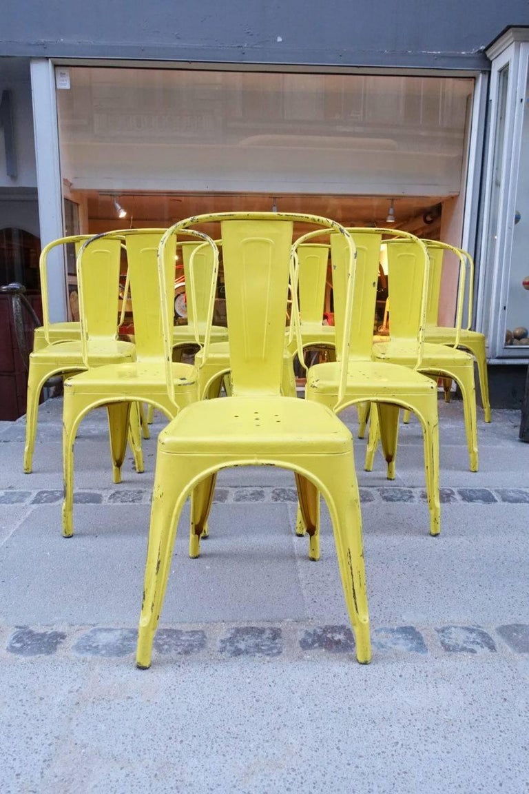 Iconic Tolix Chair in Sunny Yellow 'Without Arms' For Sale at 1stDibs