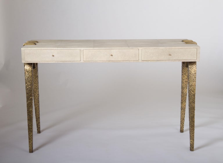 Iconic Writing Desk in Cream Shagreen and Bright Brass by R&Y Augousti ...