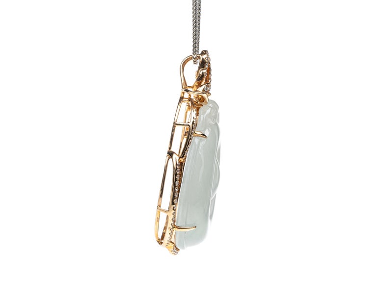 Icy White Jadeite Jade Gold Coin and Diamond Pendant, Certified ...