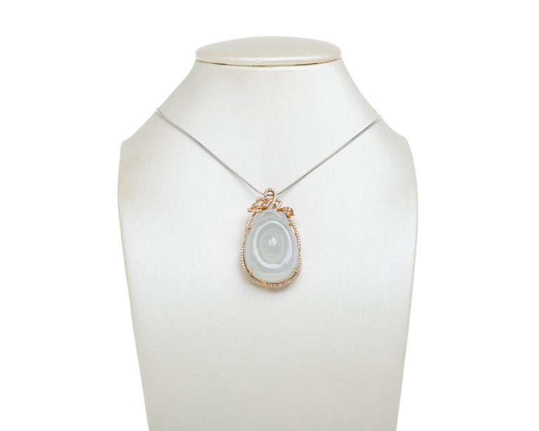Icy White Jadeite Jade Gold Coin and Diamond Pendant, Certified ...