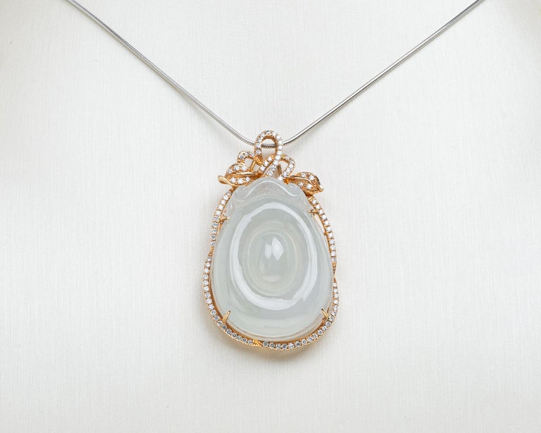 Icy White Jadeite Jade Gold Coin and Diamond Pendant, Certified ...