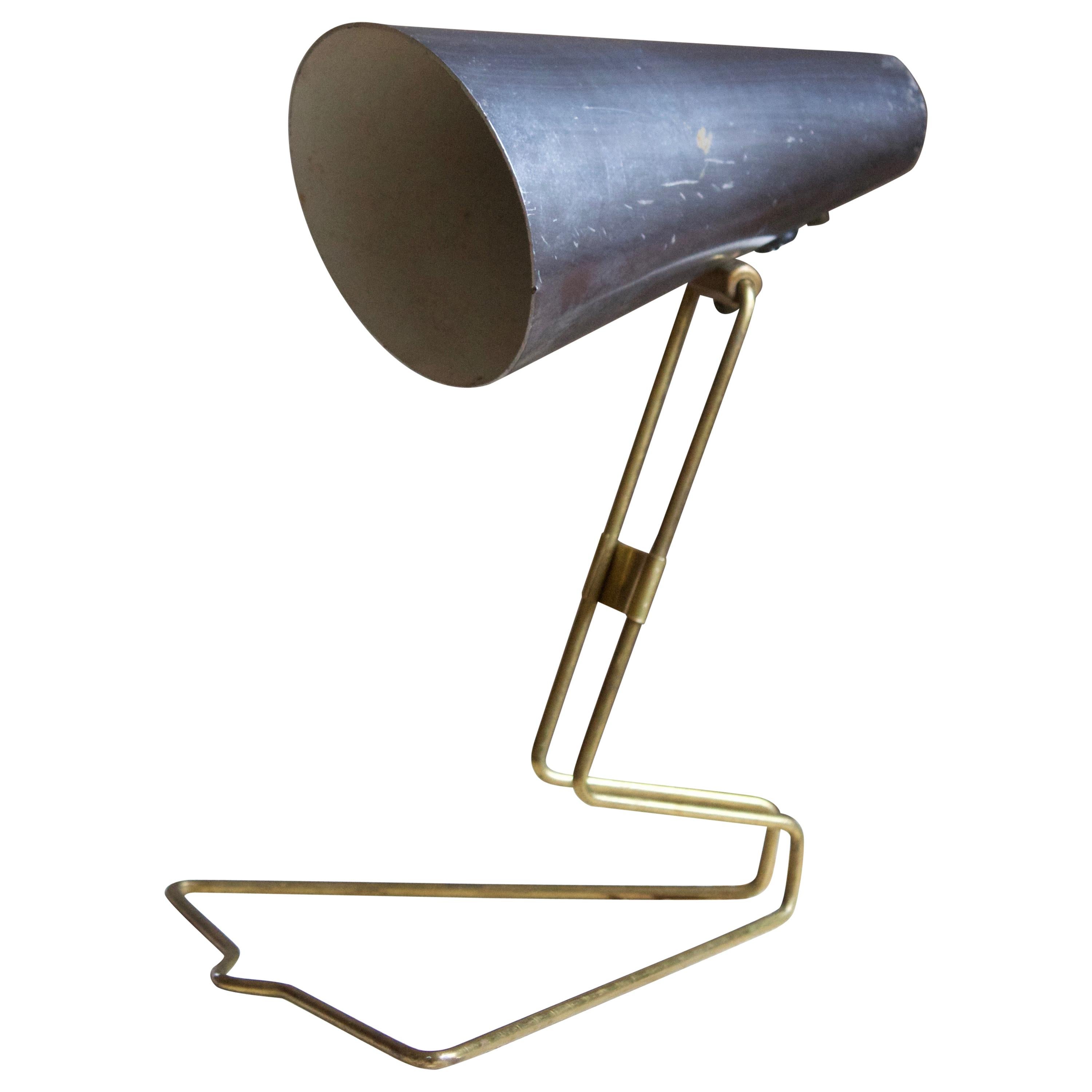 Idman, Small Adjustable Table Lamp, Brass, Lacquered Metal, Finland ...