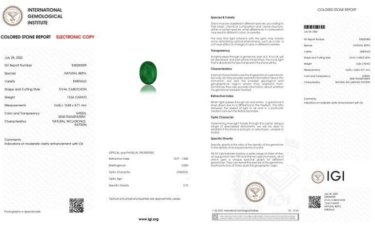 IGI 13.56 Ct Vivid Green Emerald Diamond Antique Art Deco Style ...
