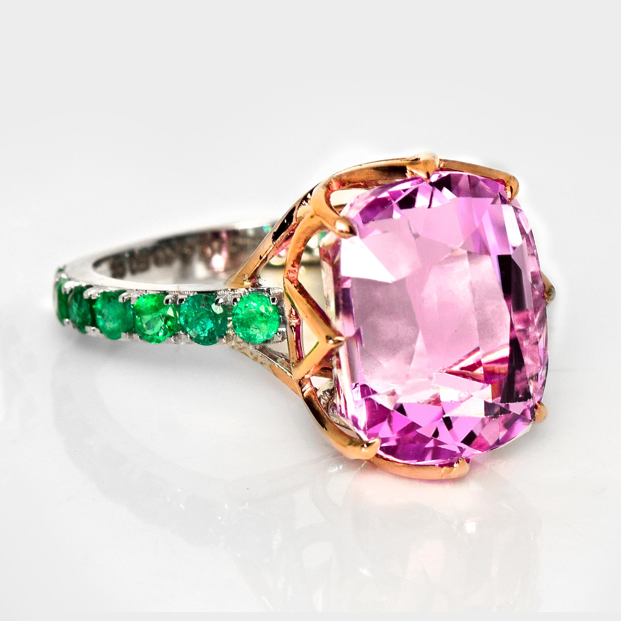 IGI 14.48 Ct 14K White Gold Intense Pink Kunzite&Emeralds Engagement ...