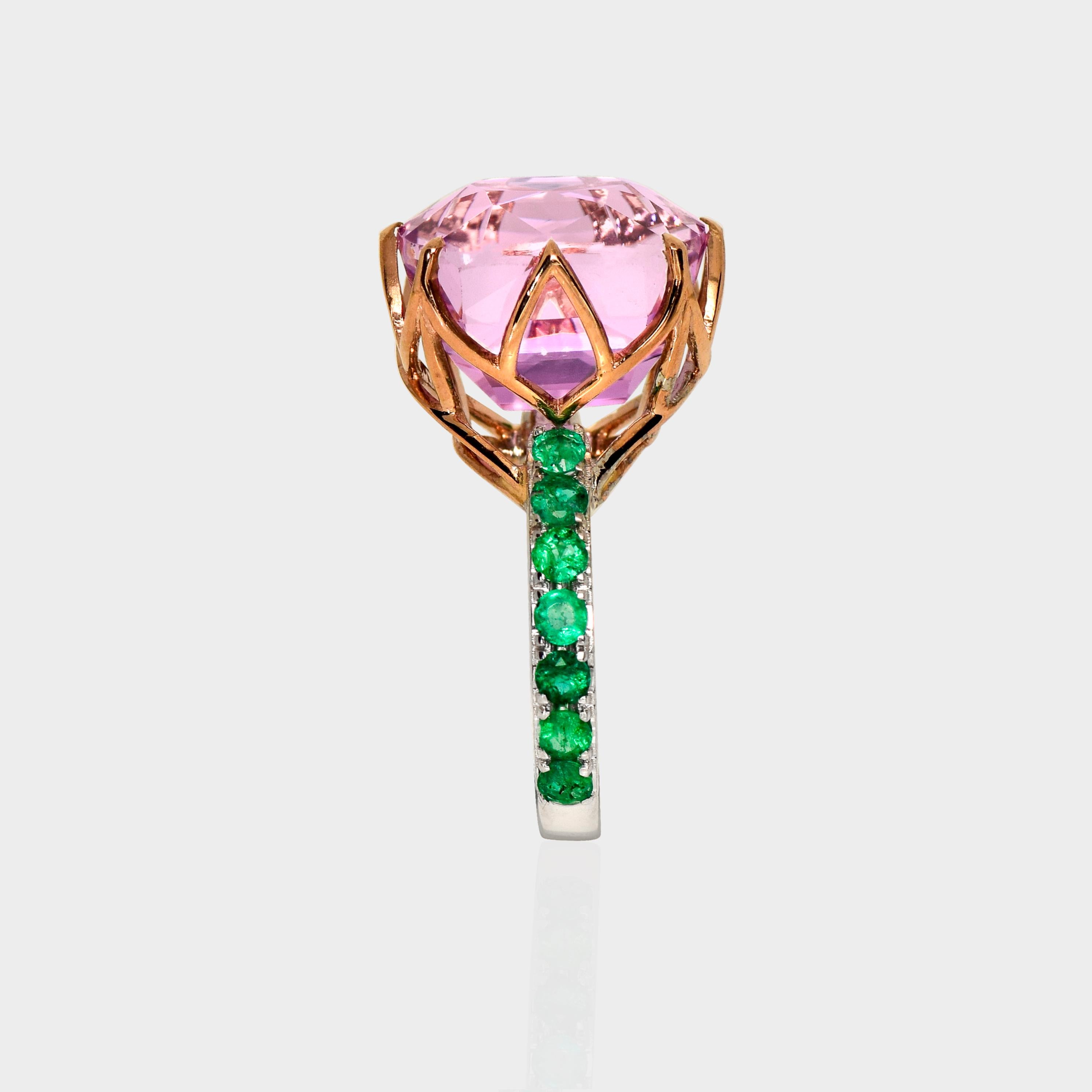 IGI 14.48 Ct 14K White Gold Intense Pink Kunzite&Emeralds Engagement ...