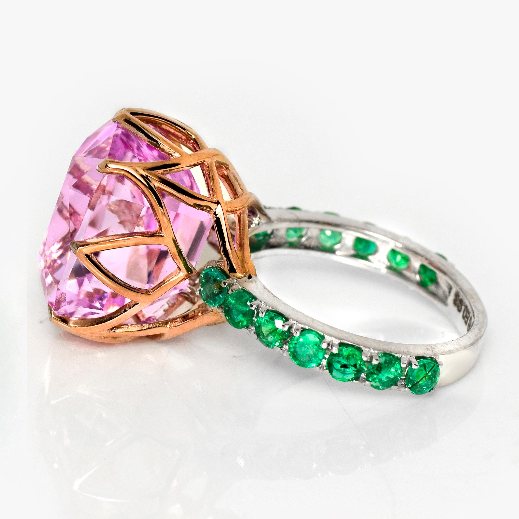 IGI 14.48 Ct 14K White Gold Intense Pink Kunzite&Emeralds Engagement ...