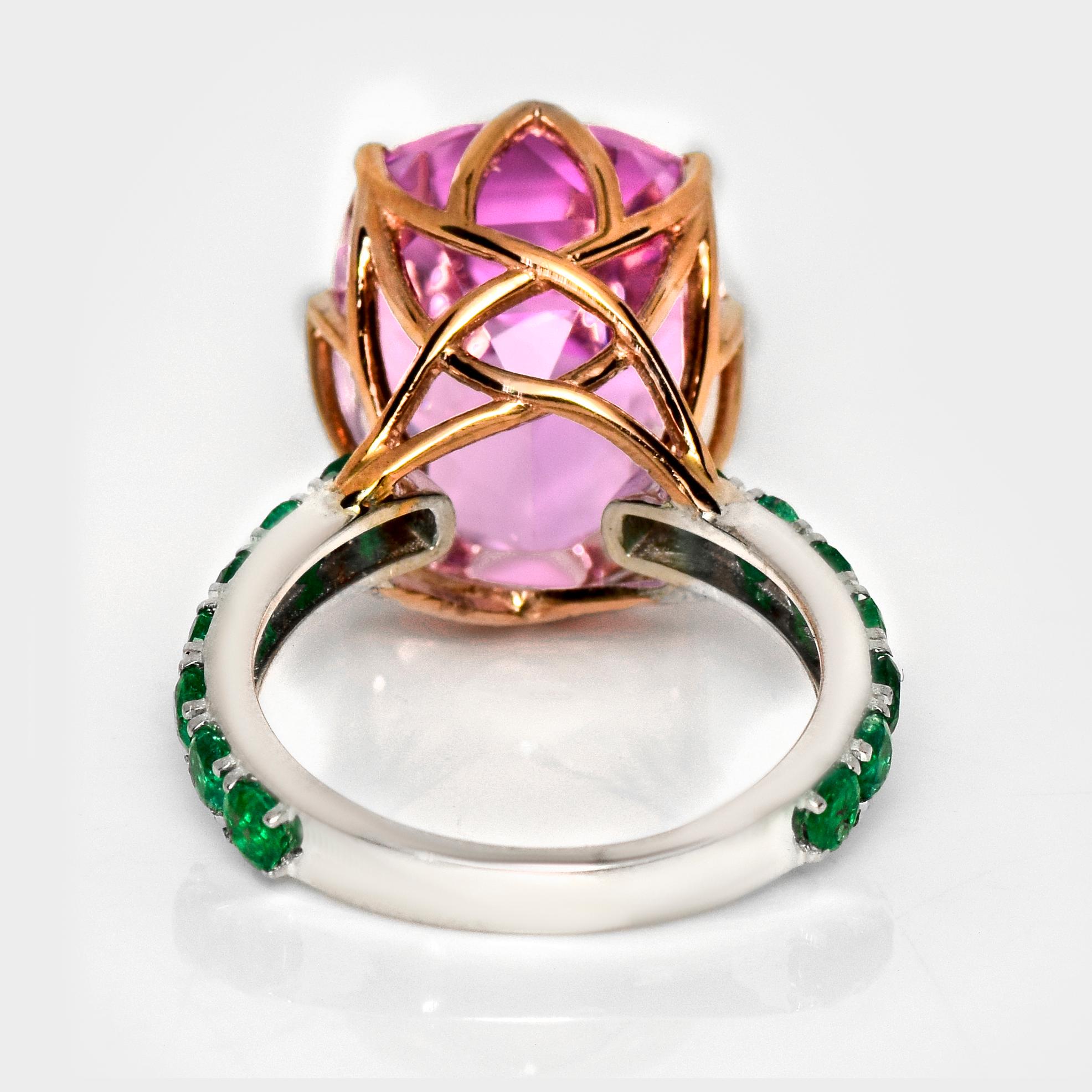 IGI 14.48 Ct 14K White Gold Intense Pink Kunzite&Emeralds Engagement ...