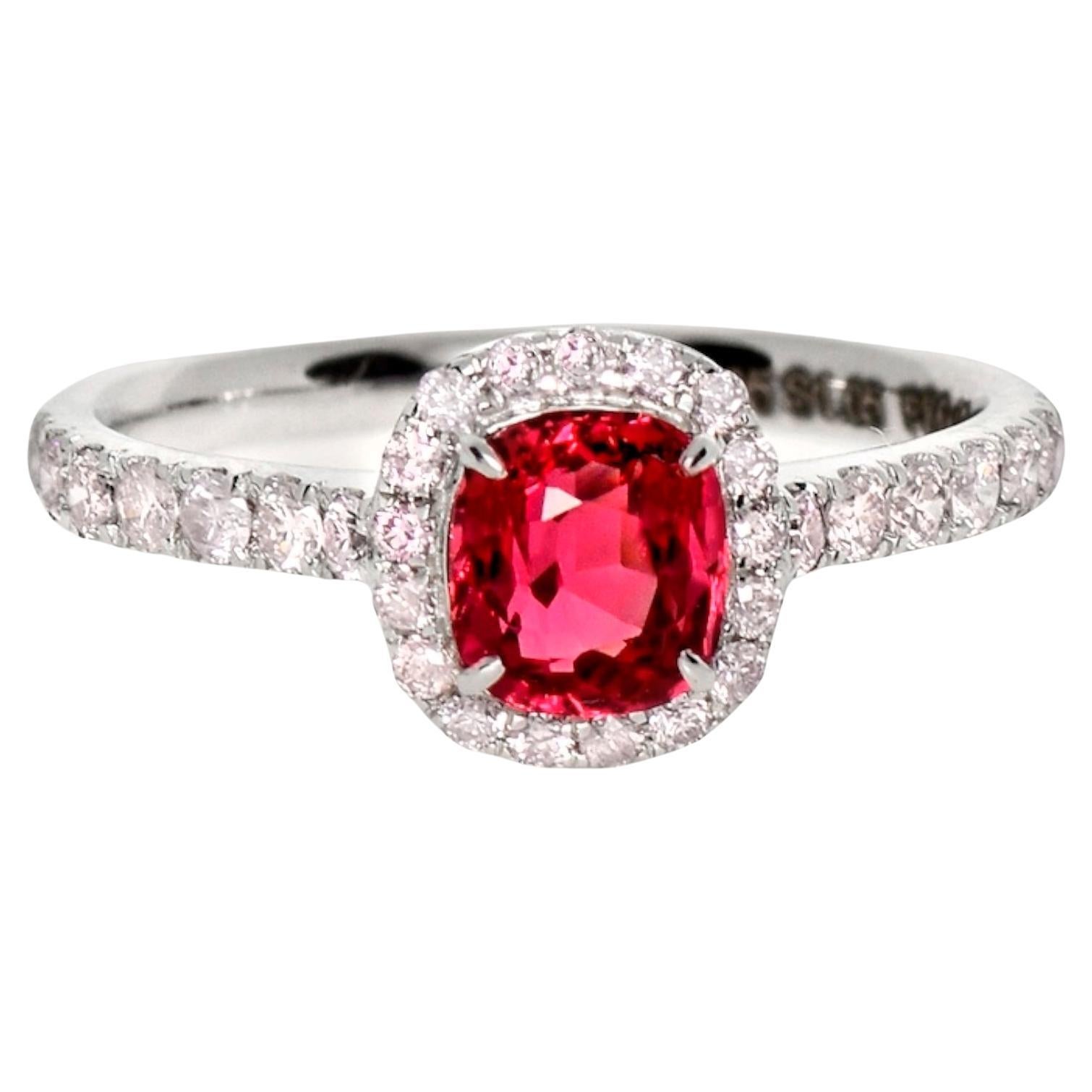 IGI 1.60 Ct 14K White Gold Intense Red Spinel&Pink Diamonds Engagement ...