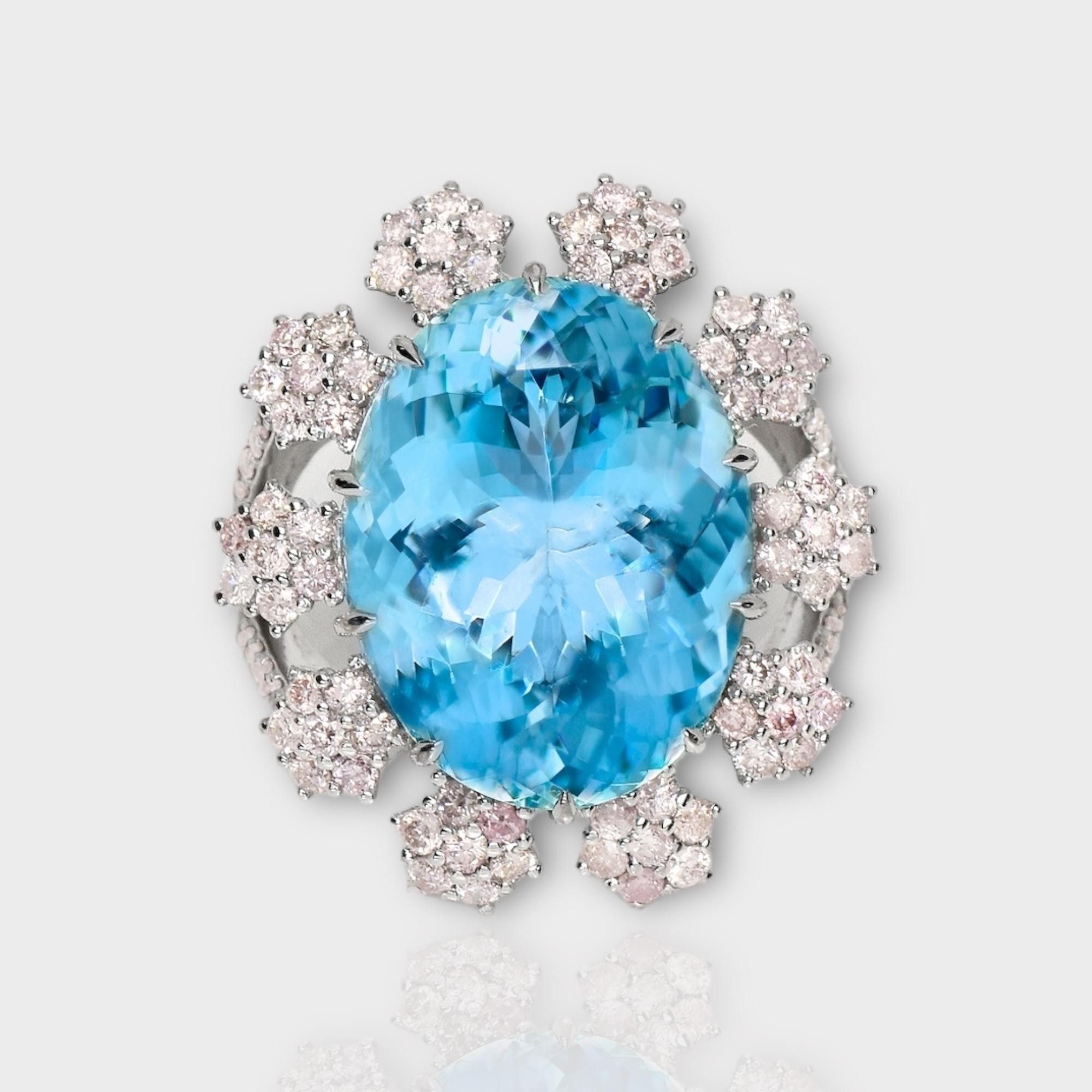 IGI 14K 11.46 Ct Santa Maria Blue Aquamarine&Pink Diamonds Cocktail ...