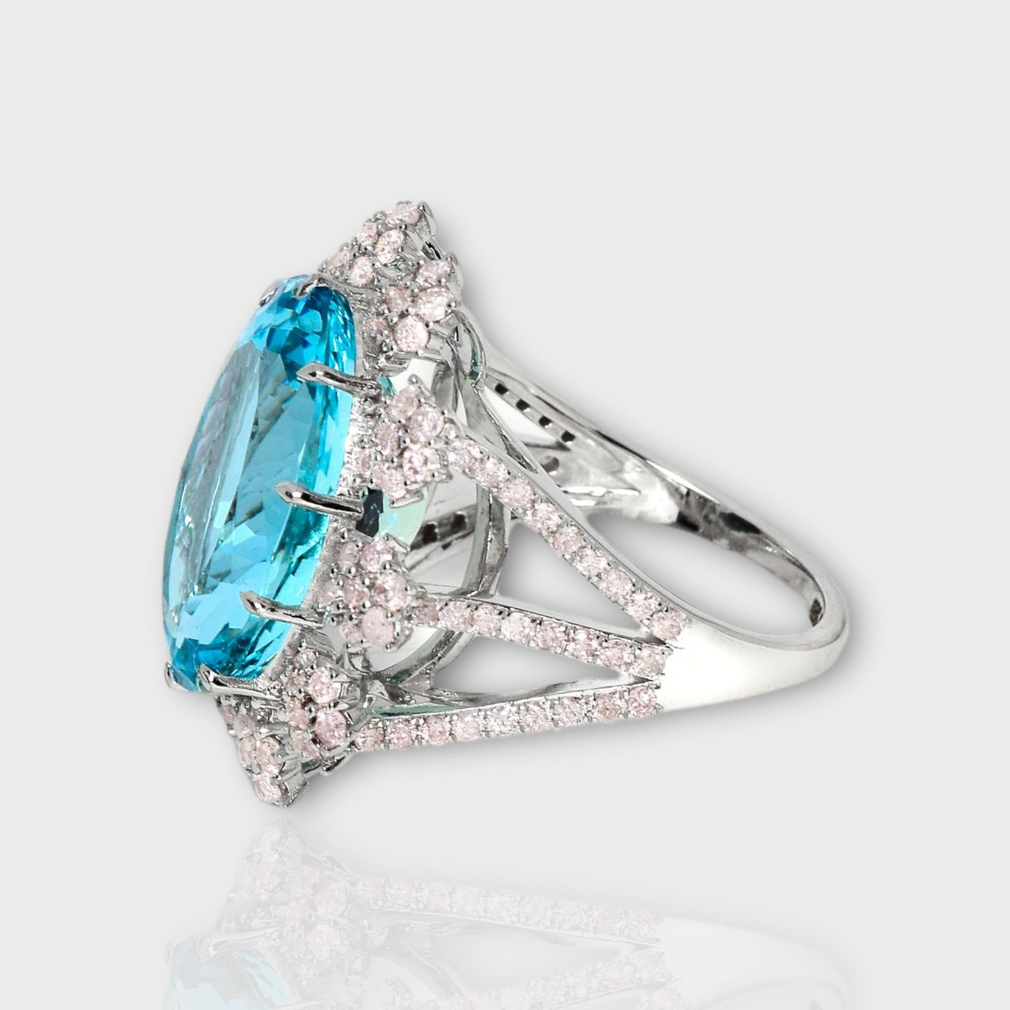 IGI 14K 11.46 Ct Santa Maria Blue Aquamarine&Pink Diamonds Cocktail ...