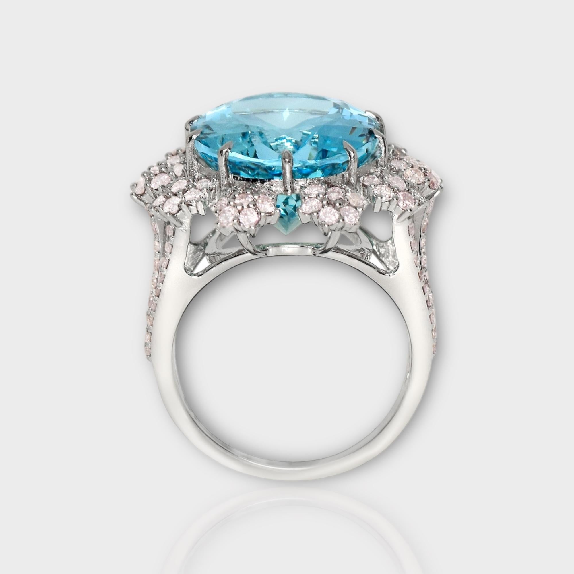 IGI 14K 11.46 Ct Santa Maria Blue Aquamarine&Pink Diamonds Cocktail ...