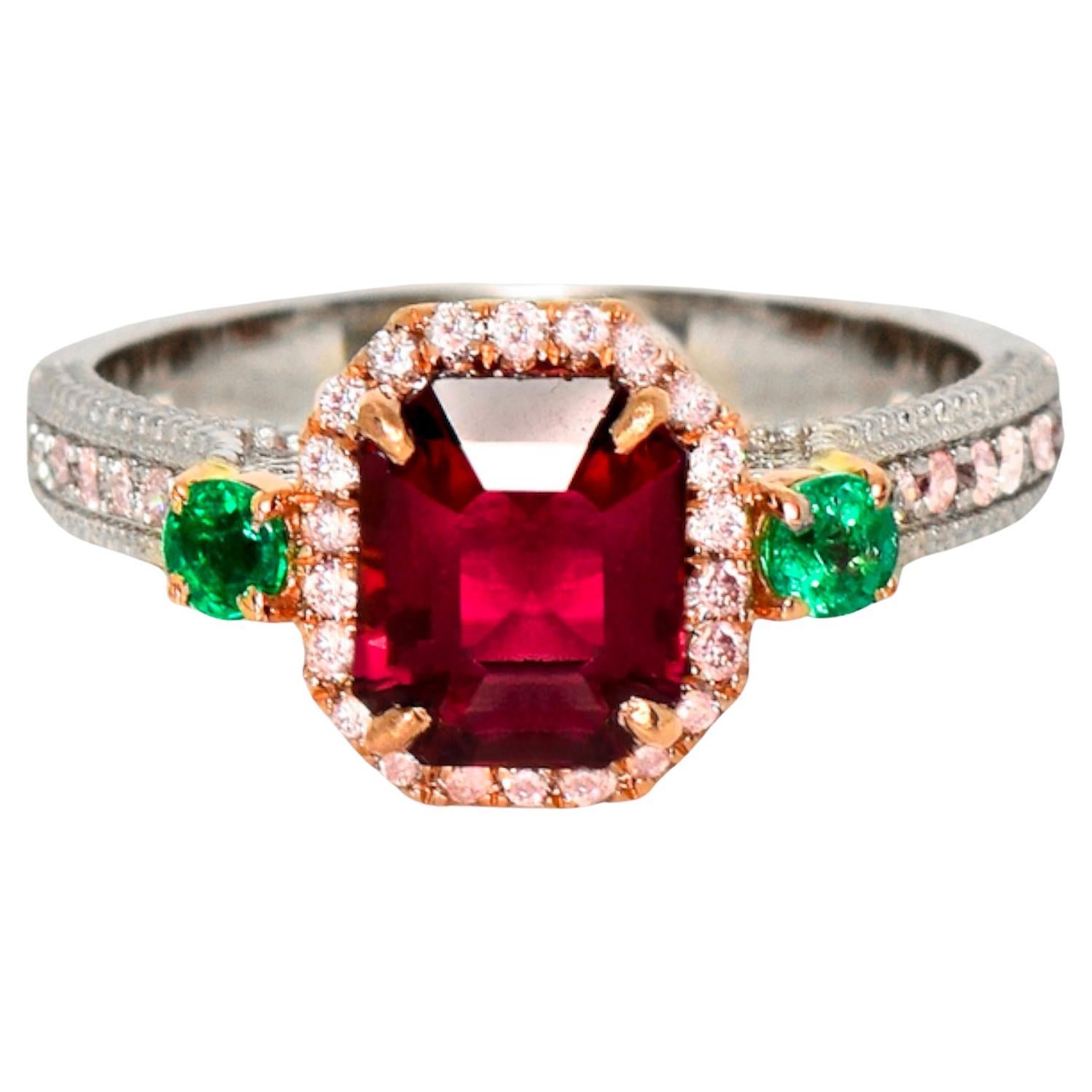IGI 1.60 Ct 14K White Gold Intense Red Spinel&Pink Diamonds Engagement ...