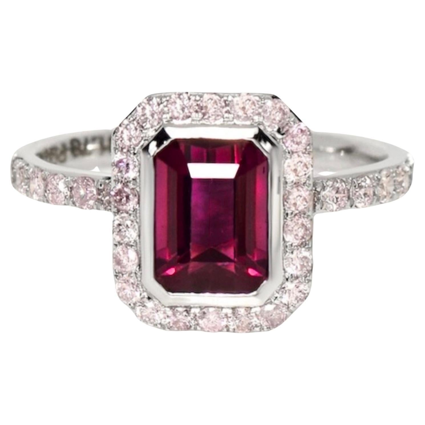 IGI 14K 1.78 Ct Intense Purple Spinel&Pink Diamonds Antique Engagement Ring For Sale at 1stDibs