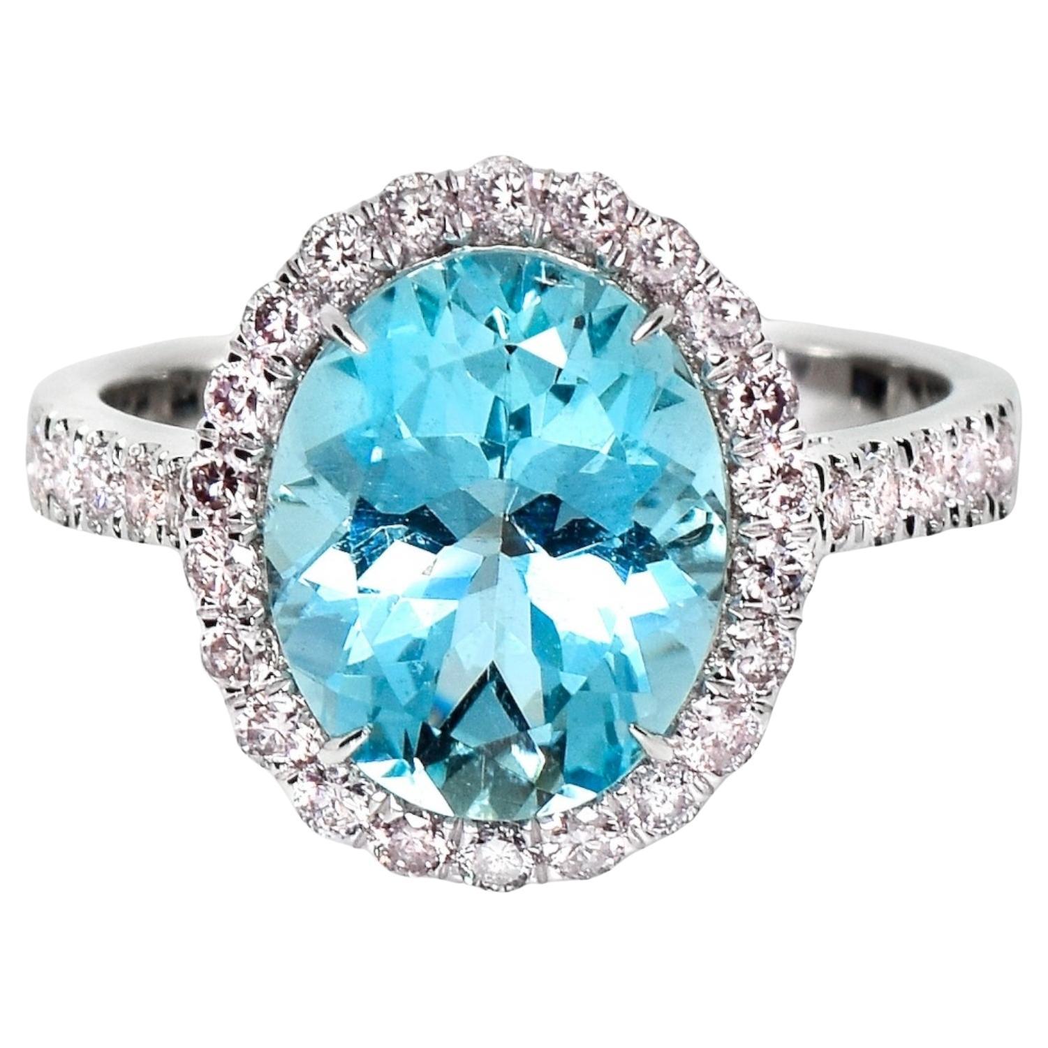IGI 14K 21.85 Ct Santa Maria Blue Aquamarine&Pink Diamonds Cocktail ...