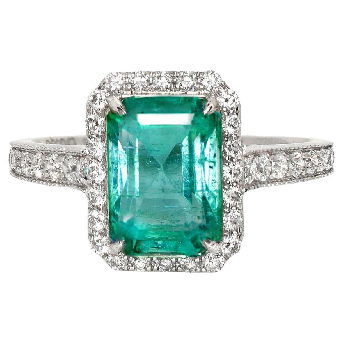 IGI 14K 3.59 Ct Natural Emerald&Diamonds Antique Engagement Ring For ...