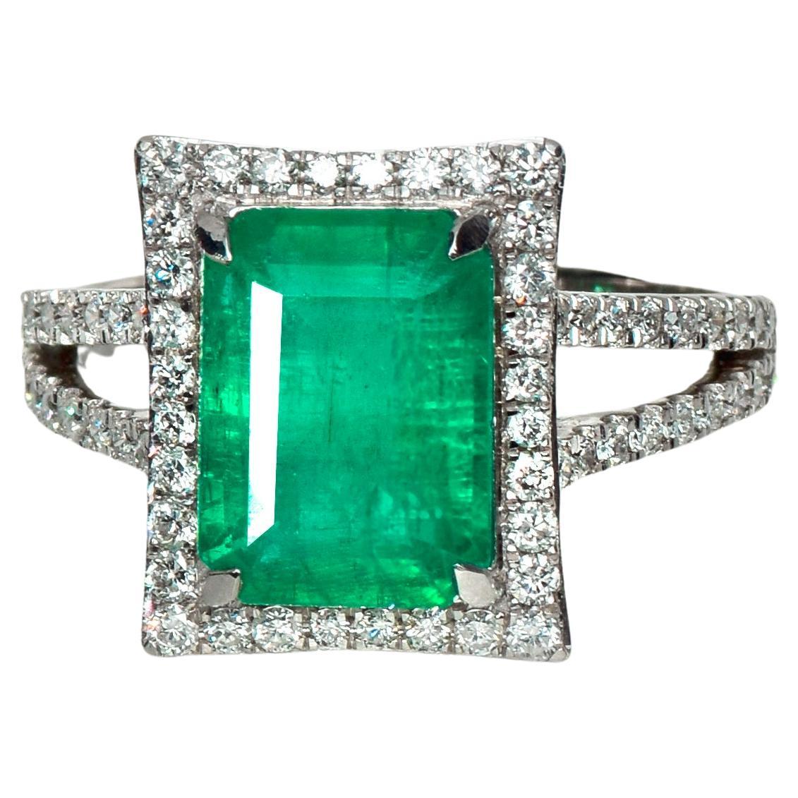 IGI 18k 3.35 Ct Natural Emerald&Diamonds Antique Art Deco Engagement ...