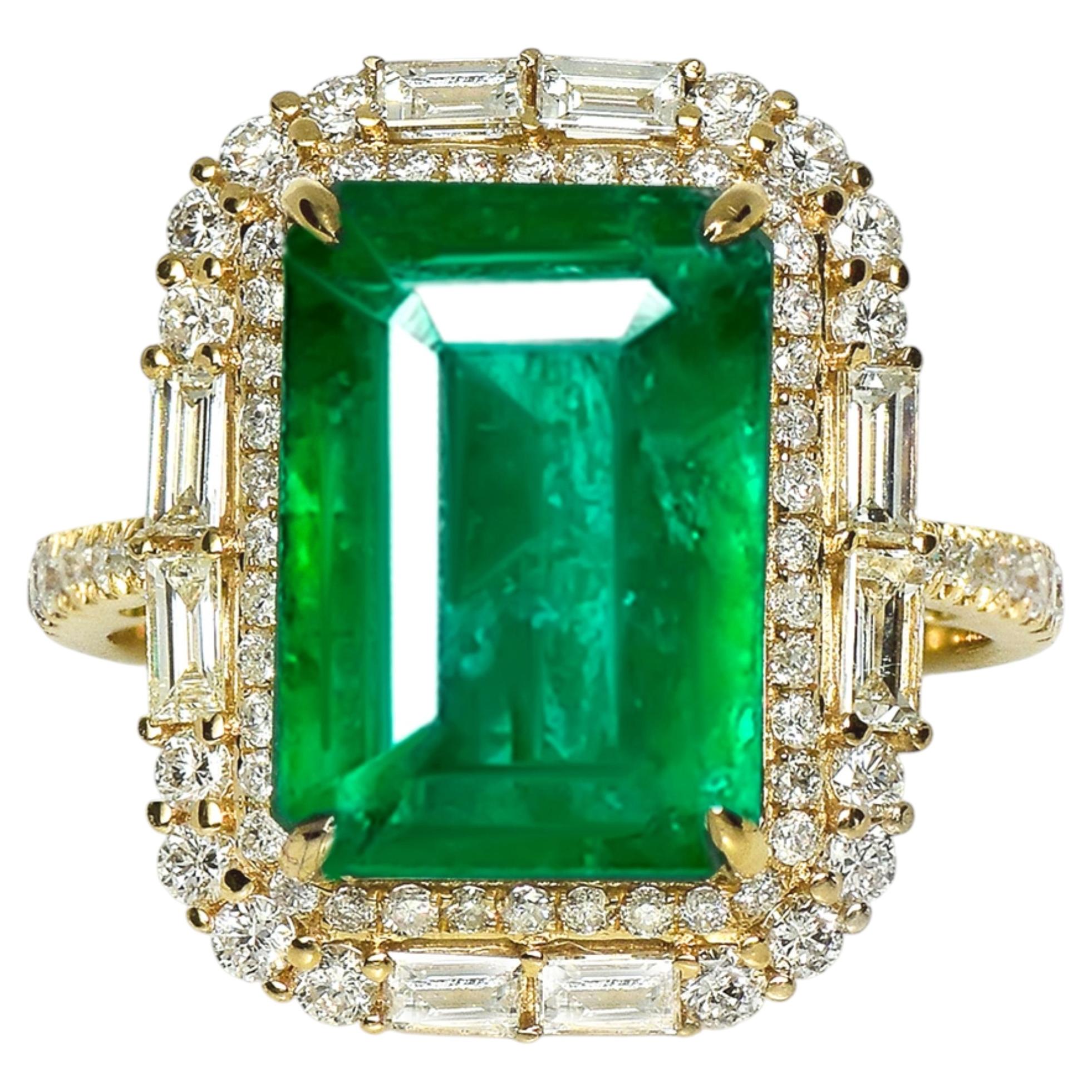 IGI 18K 2.72 Ct Natural Vivid Green Emerald&Diamonds Art Deco ...