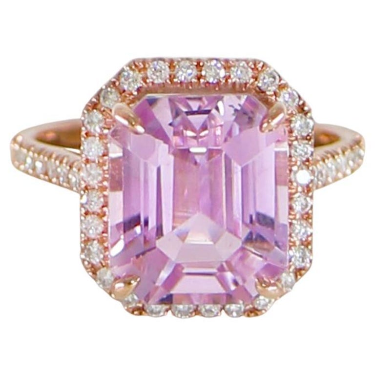 IGI 14K 7.55 Ct Kunzite and Diamond Antique Art Deco Style Engagement ...