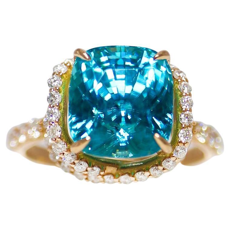 GIA 14K 17.20 Ct Blue Zircon&Diamonds Antique Art Deco Style Engagement ...