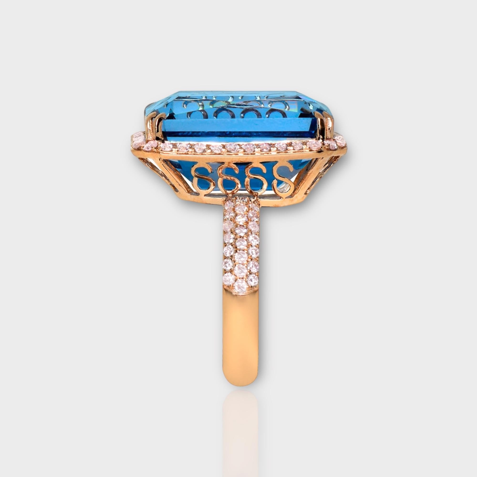 IGI 15.26 Ct Intense Blue Beryl with Pink Diamond Engagement Ring For ...