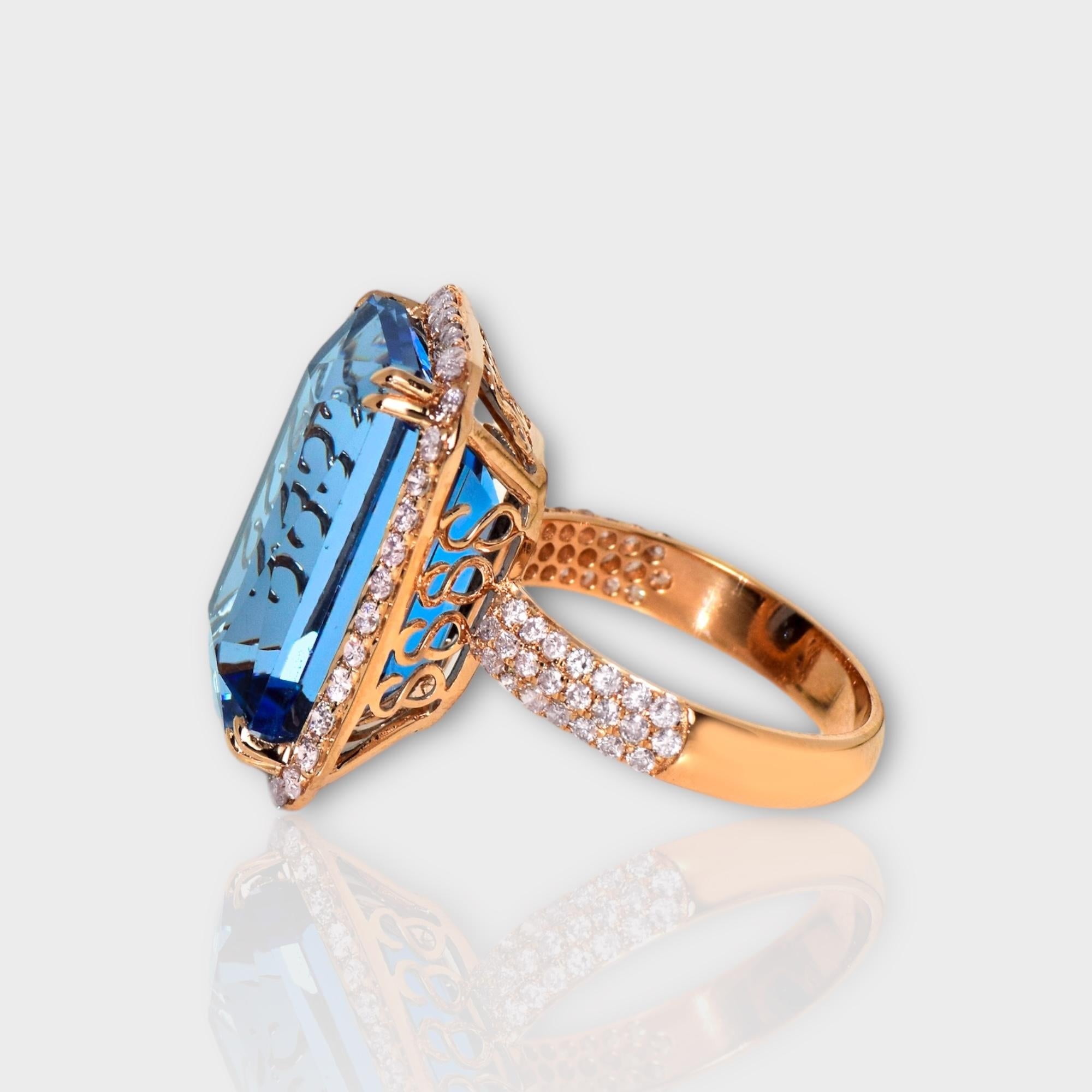 IGI 15.26 Ct Intense Blue Beryl with Pink Diamond Engagement Ring For ...