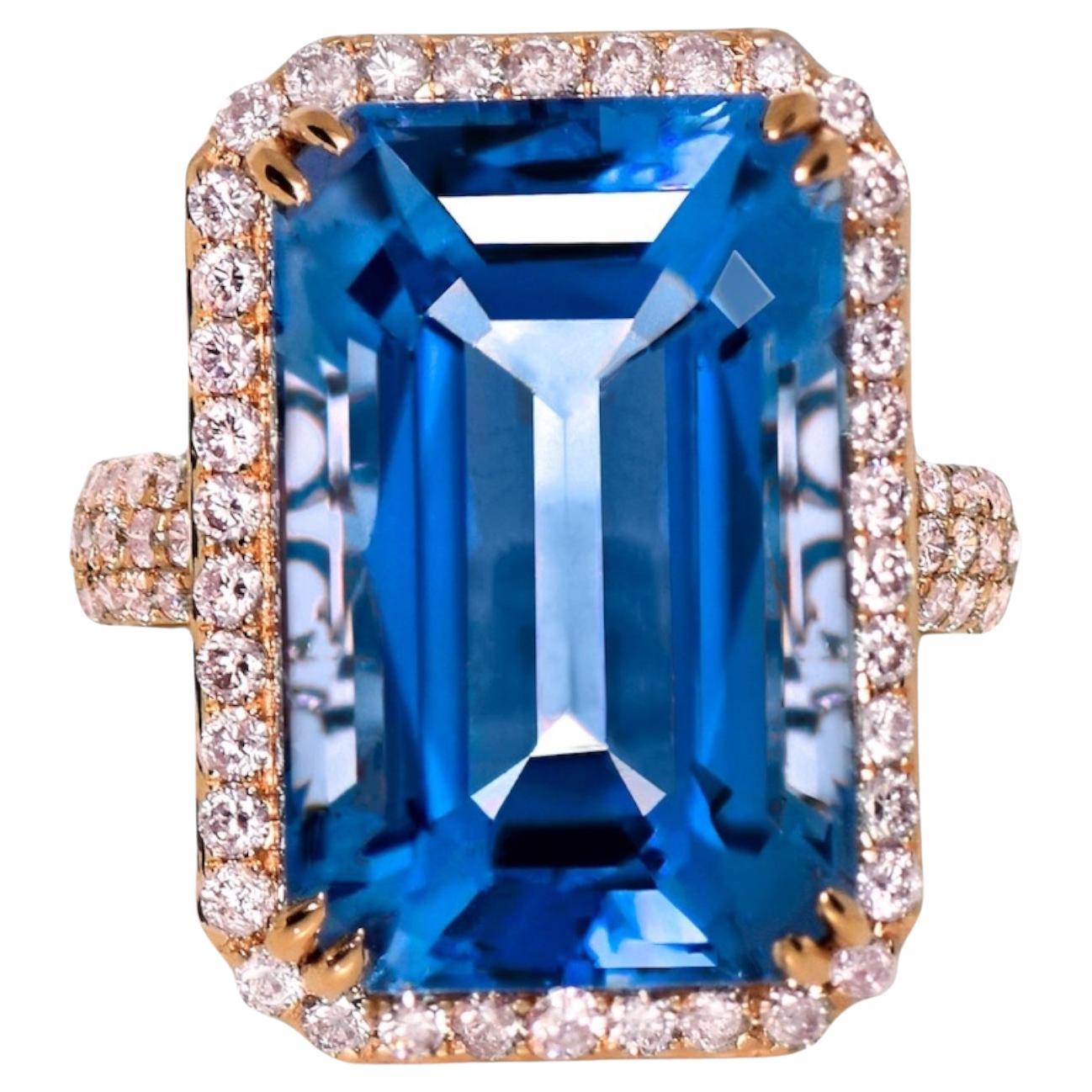 IGI 15.26 Ct Intense Blue Beryl with Pink Diamond Engagement Ring For ...