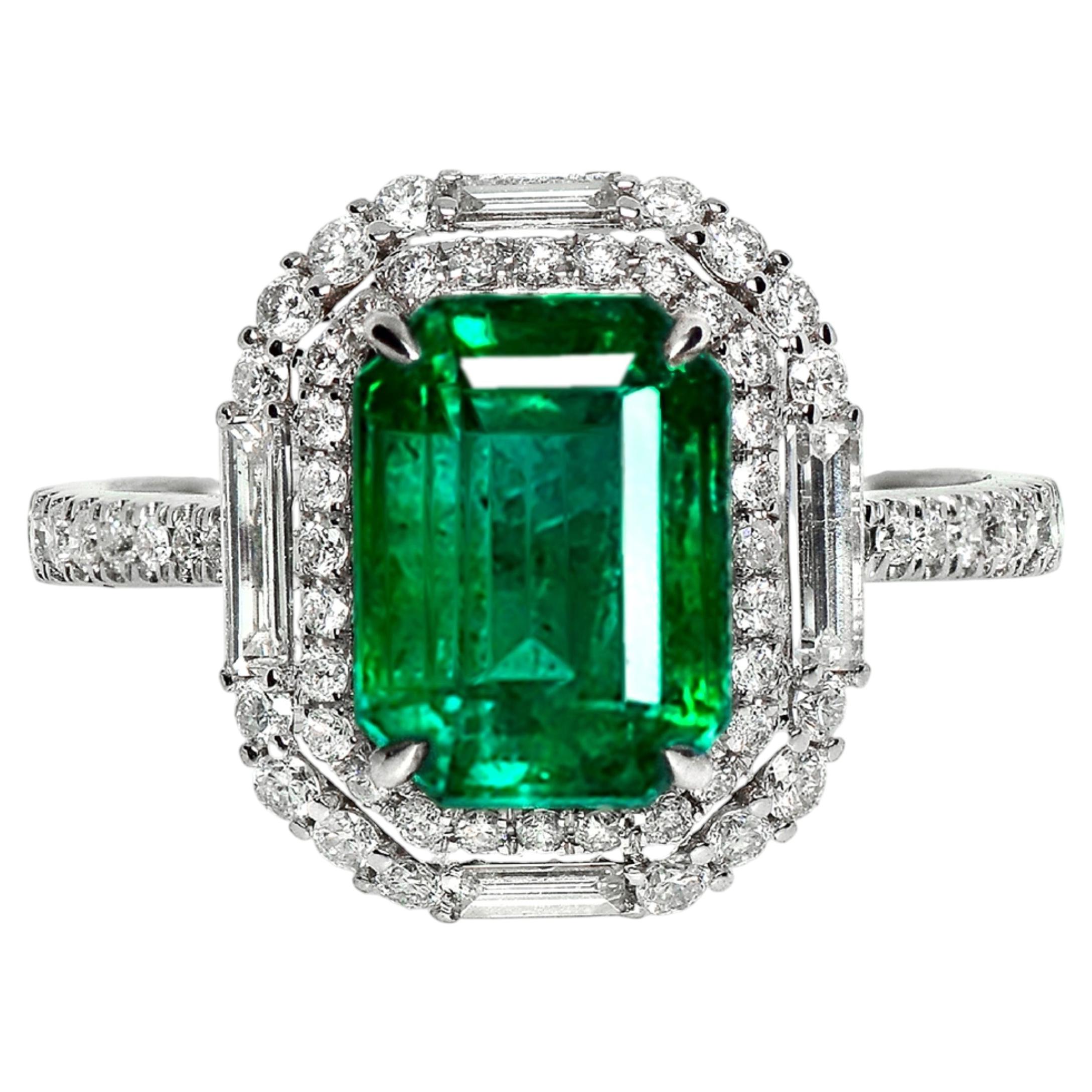 IGI 18K 2.72 Ct Natural Vivid Green Emerald&Diamonds Art Deco ...