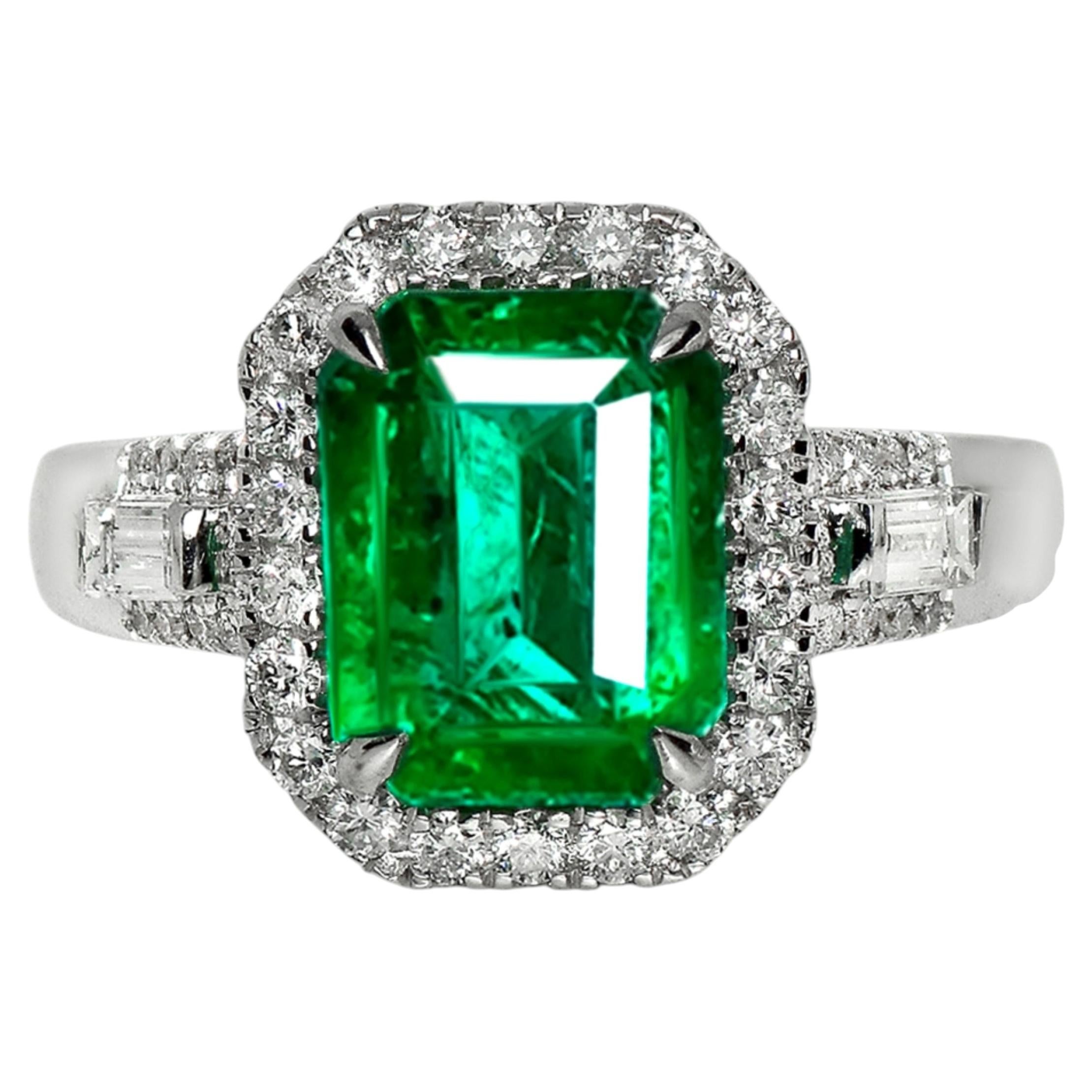 IGI 18K 2.72 Ct Natural Vivid Green Emerald&Diamonds Art Deco ...