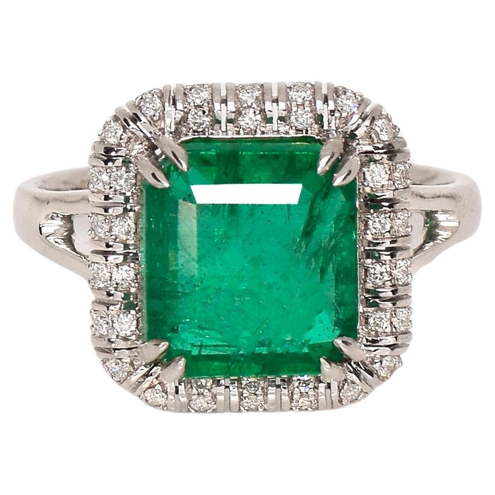 *NRP* GRS 18k 4.28ct Colombia Emerald Antique Art Deco Style Engagement Ring For Sale at 1stDibs