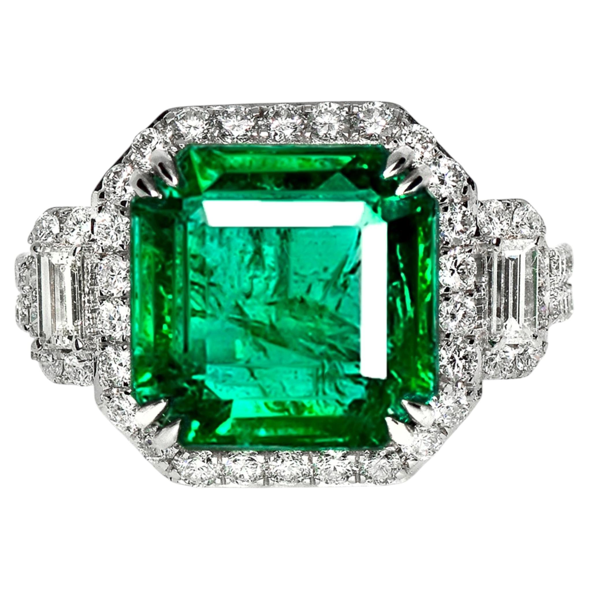 IGI 18K 2.72 Ct Natural Vivid Green Emerald&Diamonds Art Deco ...