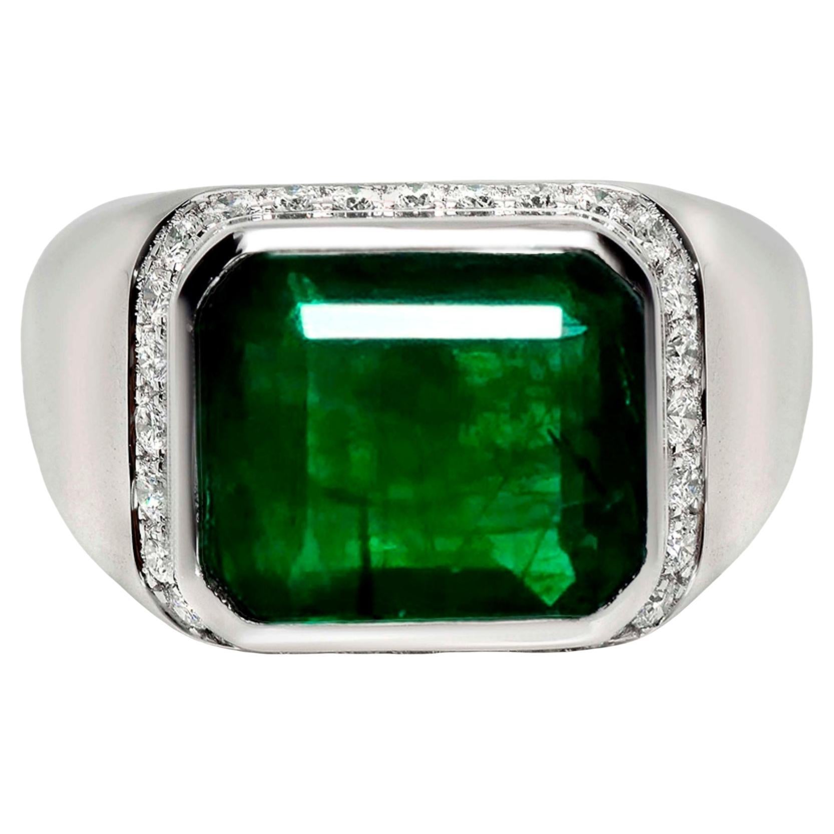 GIA 3.45 Ct 18K Yellow Gold Natural Brazil No Oiled Emerald Engagement ...