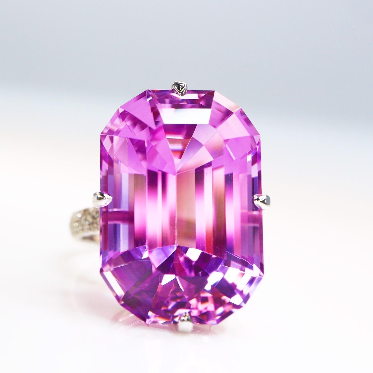 IGI 30.08 Ct Precision Cut Kunzite&Diamonds Antique Art Deco Engagement ...