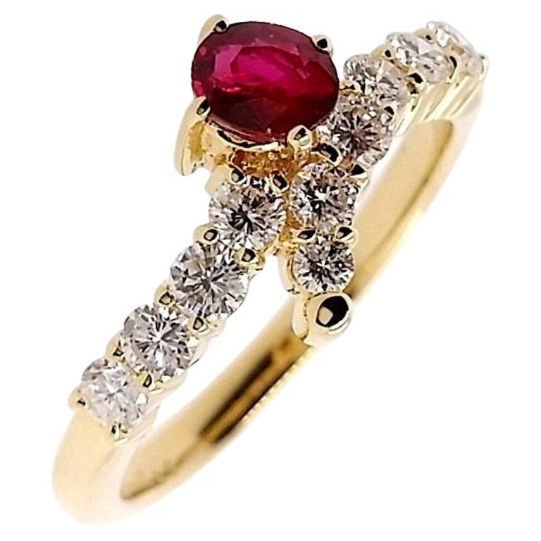 IGI Certified 0.39ct Natural Thai Ruby and 0.47ct Natural Diamonds Gold ...