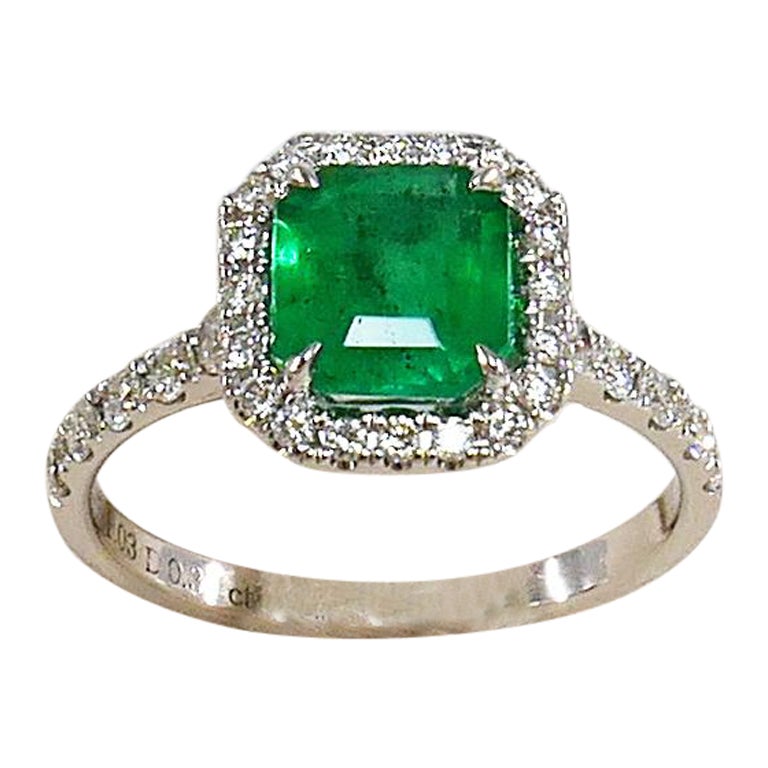 IGI 14K 1.03 Ct Pakistan Emerald Diamonds Art Deco Style Engagement ...