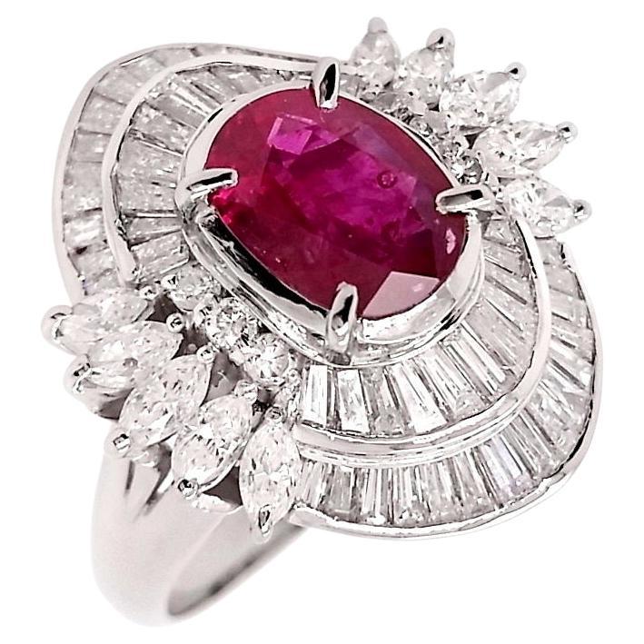 IGI Certified 1.34ct Natural Ruby and 1.93ct Natural Diamonds Platinum ...