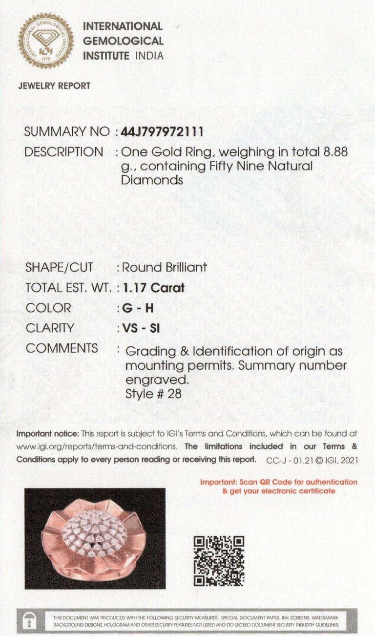 IGI Certified 14k Gold 1.2ct Natural Diamond G-VS Rose Big Bold Flower ...