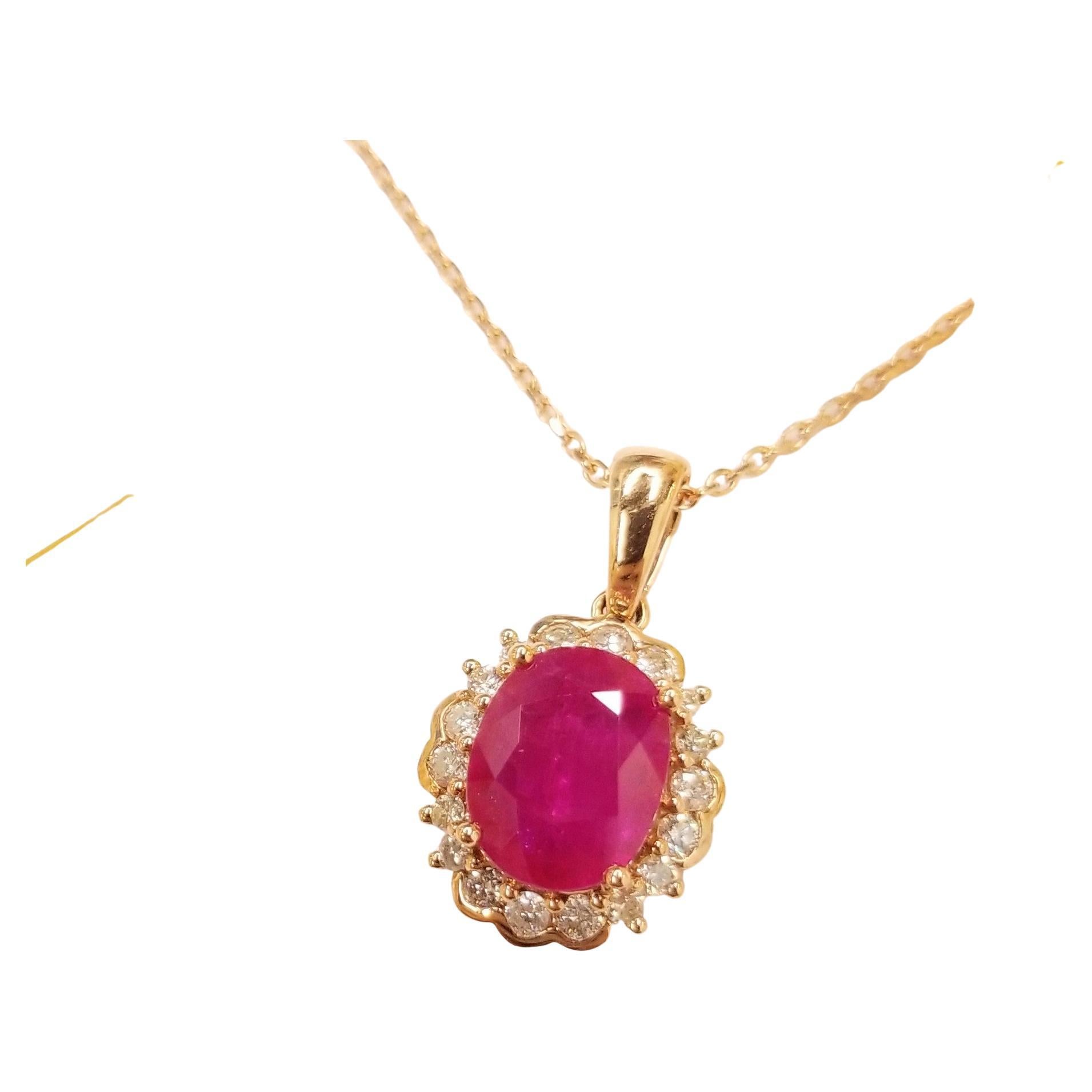 IGI Certified 8.88 Carat Unheated Red Ruby and Diamond Pendent in 18K ...