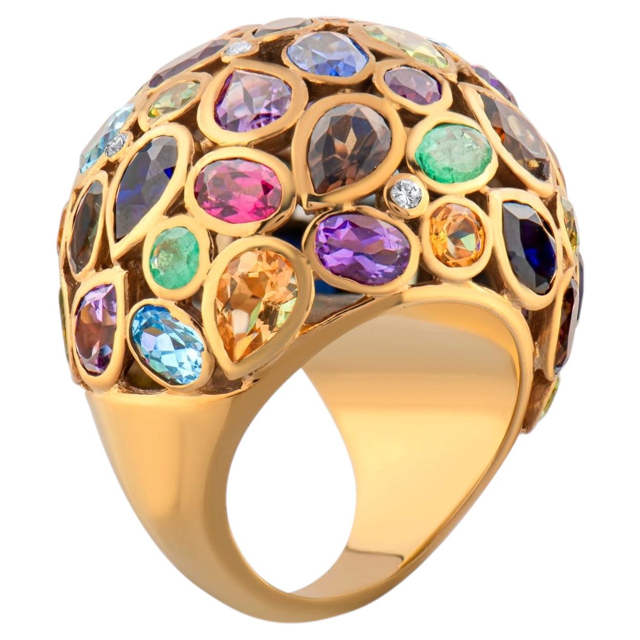 IGI Certified 2.43 Carat Diamond and Multigem Statement Ring 8K Gold ...