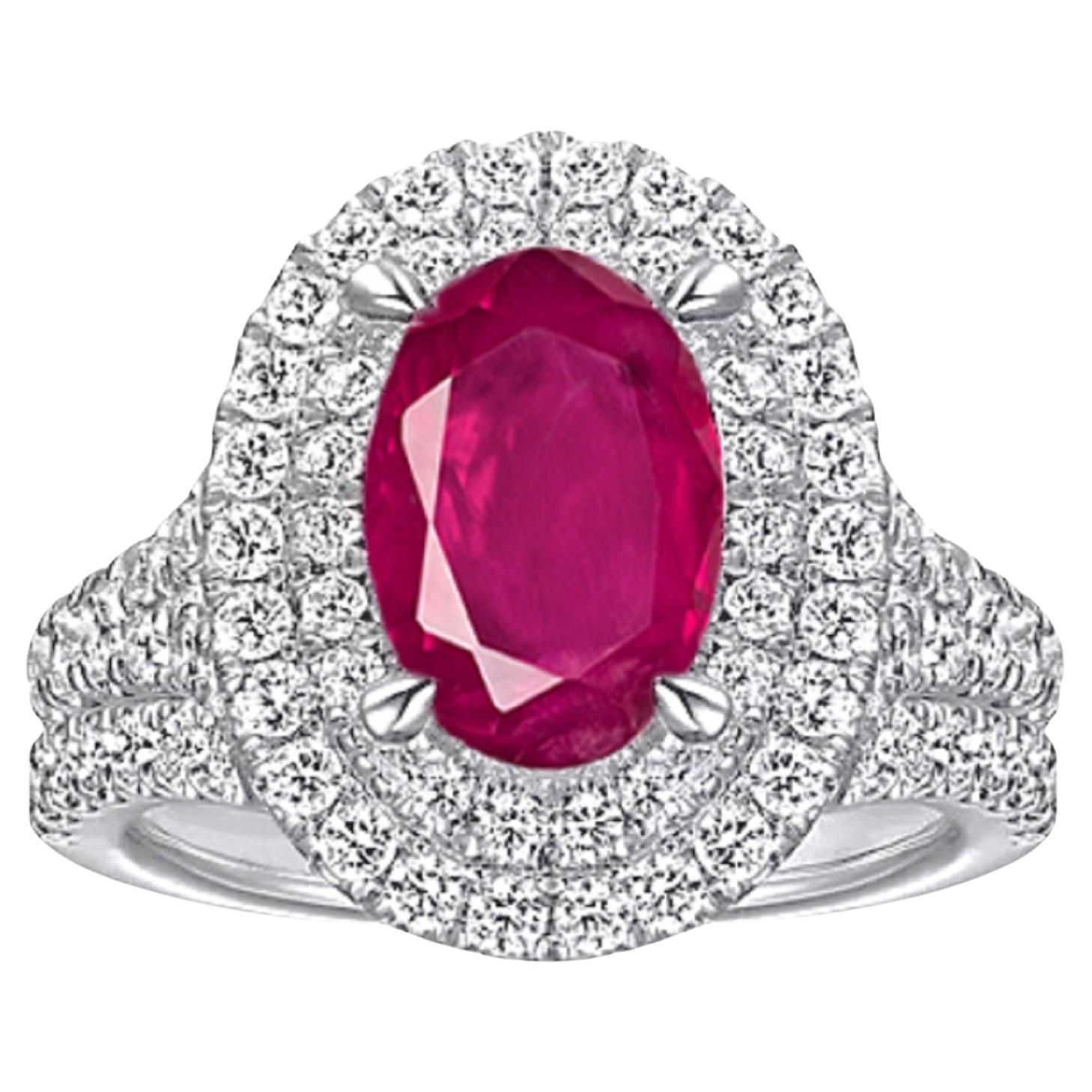 GIA Certified No Heat Burma Ruby Ring with Diamonds For Sale at 1stDibs