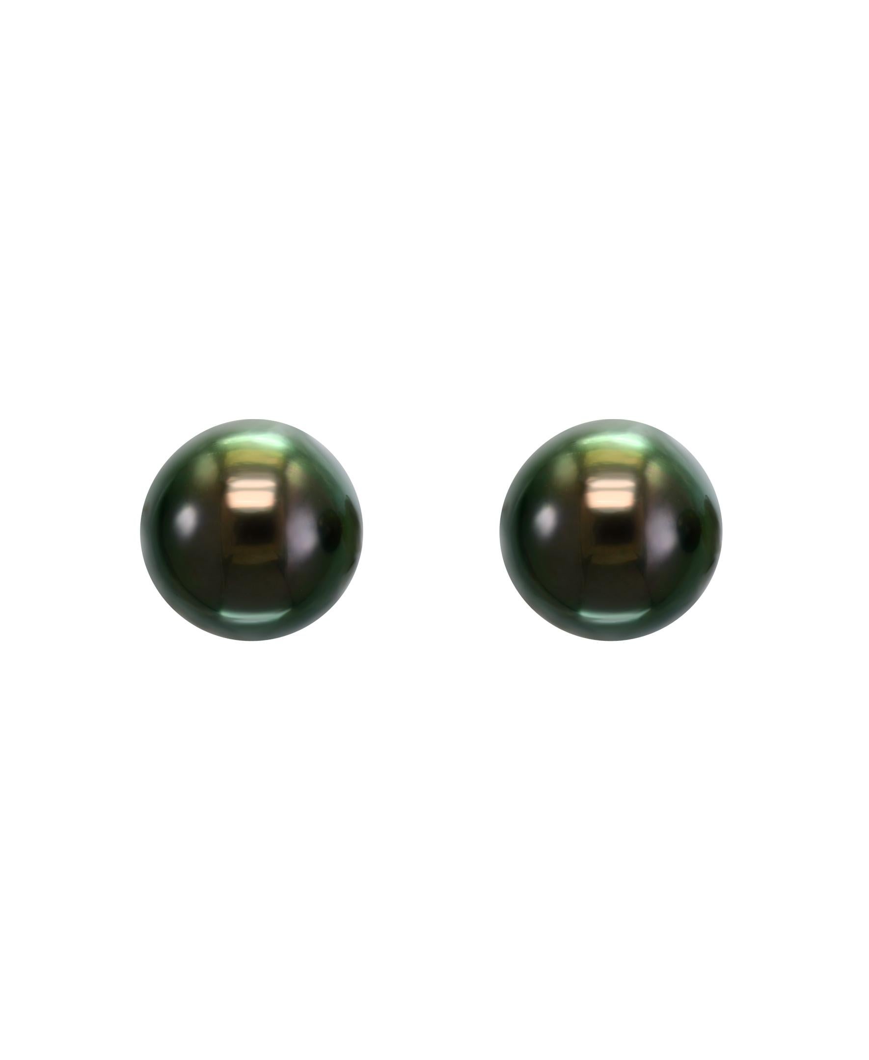 IGI Certified South Sea Tahitian Cultured Pearl Studs on 14 Karat White ...