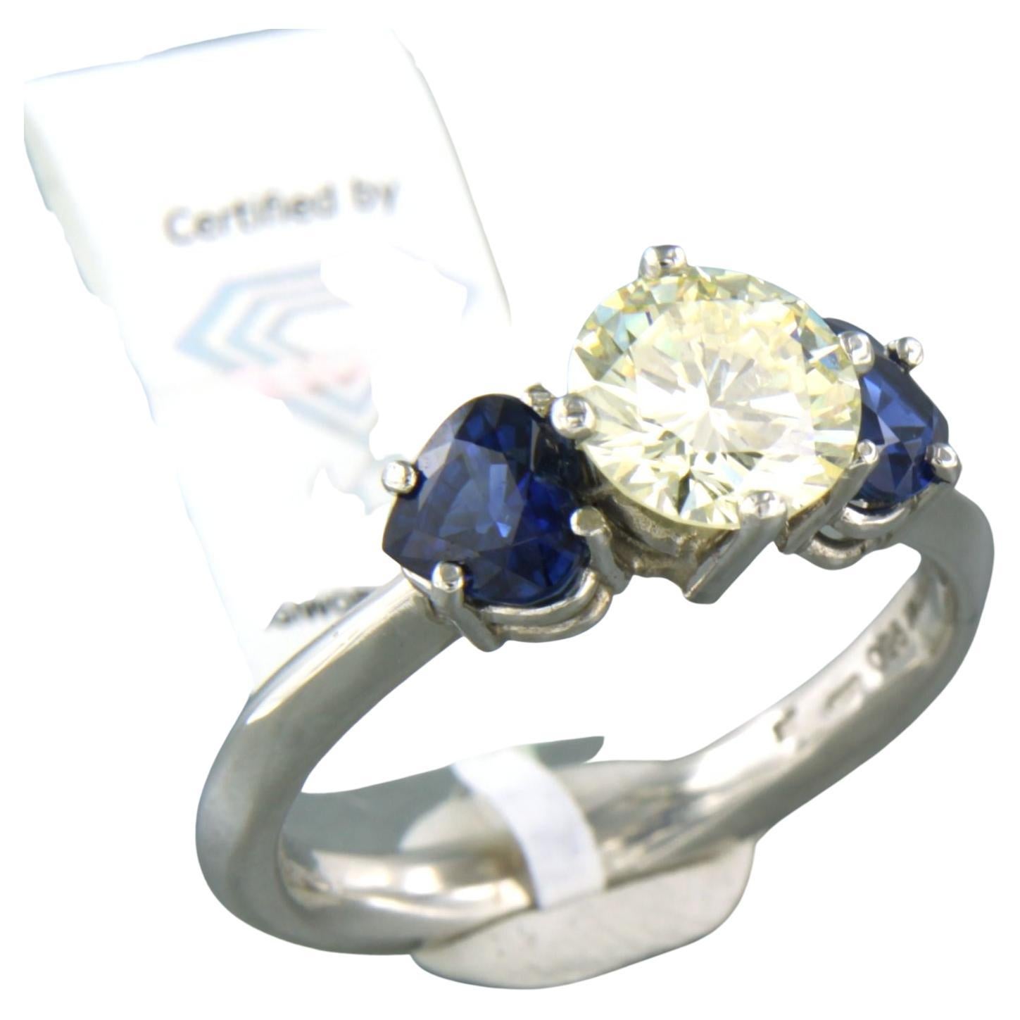 IGI JEWEL report ring with sapphire and diamond 950 Platinum For Sale ...