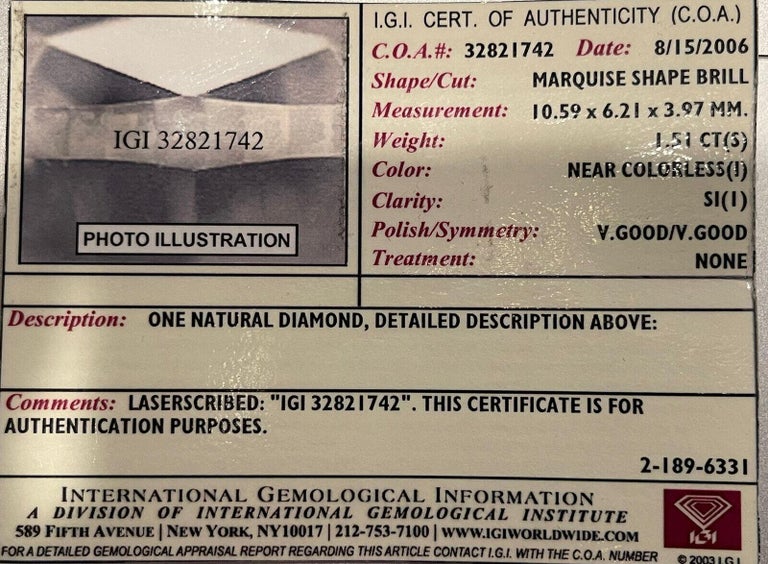 IGI Plat 1.51CT H-SI1 Marquise Center with Baguette and Round Diamond ...