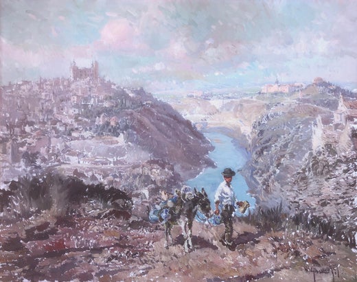 Ignacio Gil Sala - Peru landscape with characters original oil on ...