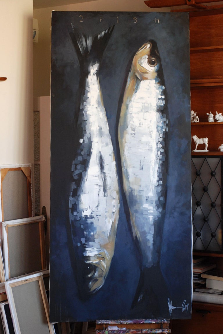Igor Shulman - 2 fish., Painting, Oil on Canvas at 1stDibs