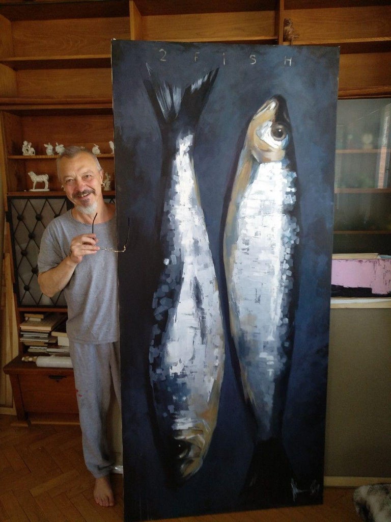 Igor Shulman - 2 fish., Painting, Oil on Canvas at 1stDibs