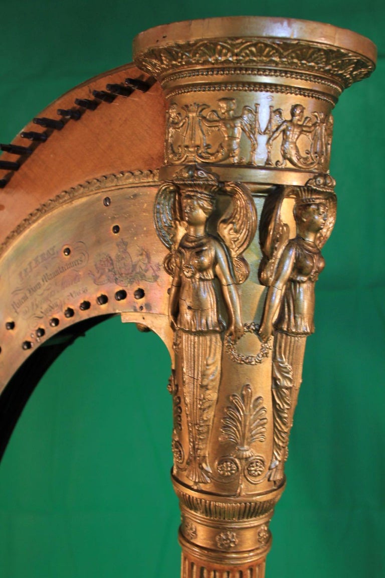 19th Century Regency Gilt Wood and Maple English Harp I&I Erat at 1stDibs