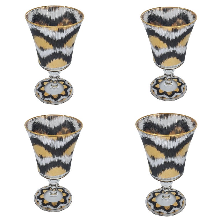 Ikat Black Gold Goblet Set of 4 For Sale at 1stDibs