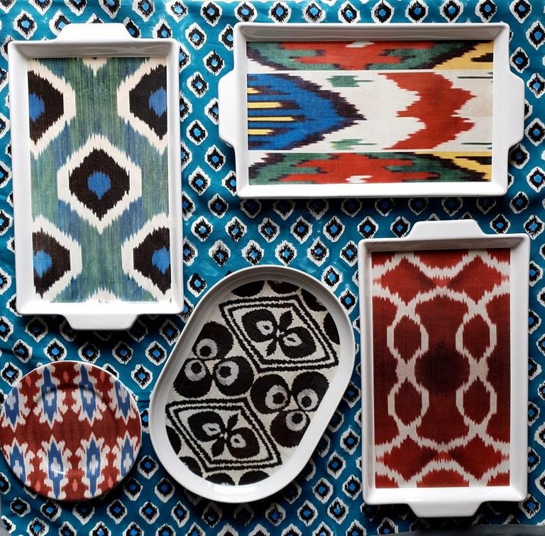 Ikat Black Porcelain Tray Made in Italy For Sale at 1stDibs